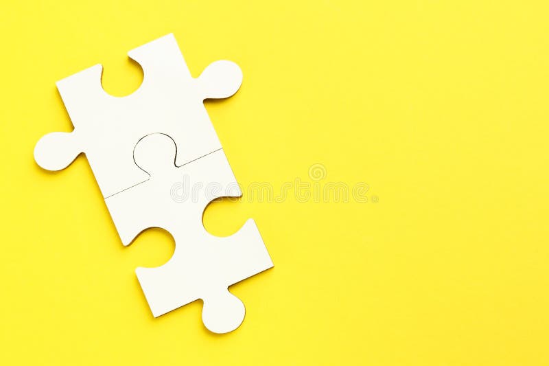 White Puzzle Pieces on Yellow Background, Top View. Space for Text ...