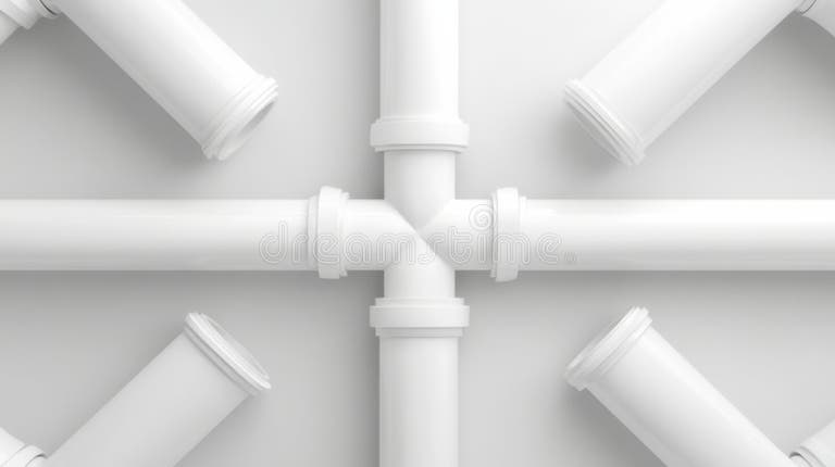 White PVC Pipes Arranged in a Complex Geometric Layout Against a Light ...