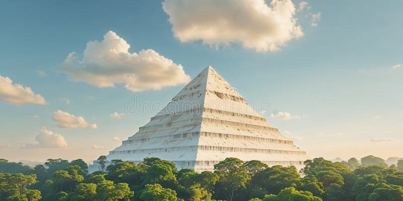 White Pyramid with Lush Green Treetop in Sunny Landscape Stock Image ...