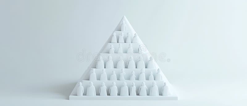 White Pyramid Shaped Display with Rows of Small White Objects Stock ...
