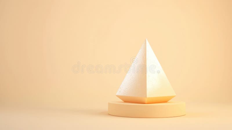 A White Pyramid Sits on a Beige Pedestal Against a Light Orange ...