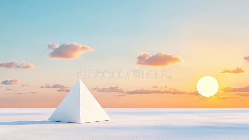 A White Pyramid Sits on a Snowy Plain, with a Setting Sun and a Light ...