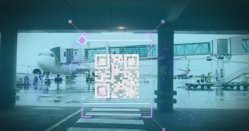 White QR Code Over Fast Motion People Walking on the Airport Stock ...