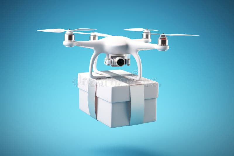 White Quadcopter Drone Carrying Package. Generative AI Stock Photo ...