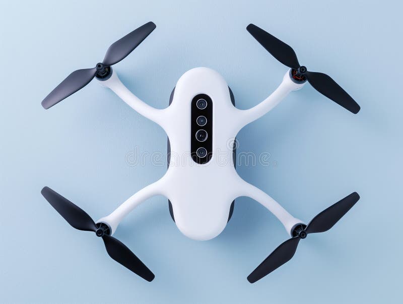 White Quadcopter Drone Over Blue Background Stock Photo - Image of ...