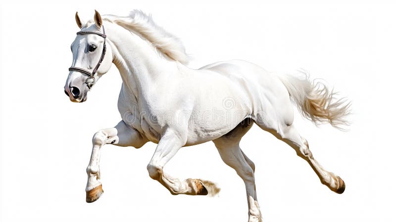 White Quarter Horse Galloping Fast Isolated: Professional Equestrian ...