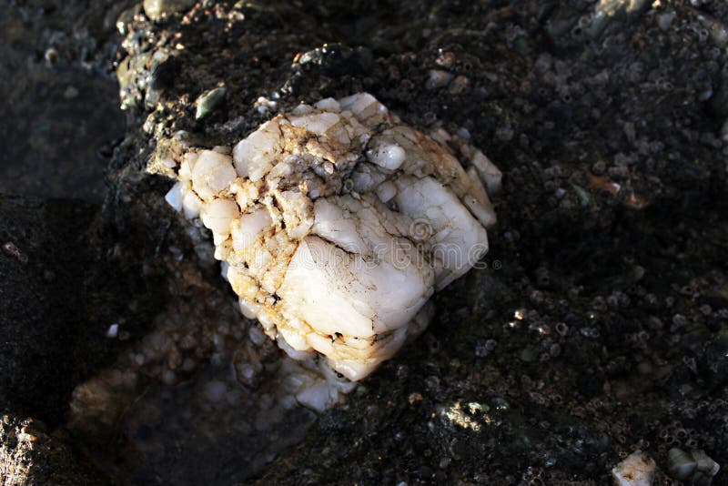 White Quartz Cracked, Square Shape on the Beach in the Rock. Stock ...