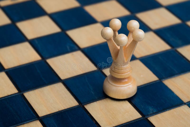 White Queen on Wooden Chessboard Stock Photo - Image of black, rook ...