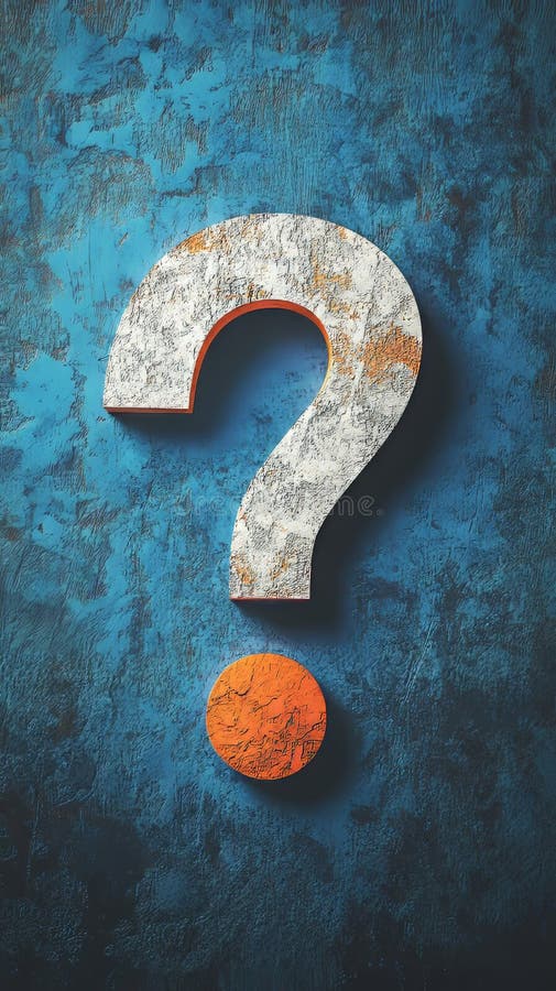 A White Question Mark and a Red Dot on a Blue Textured Background Stock ...