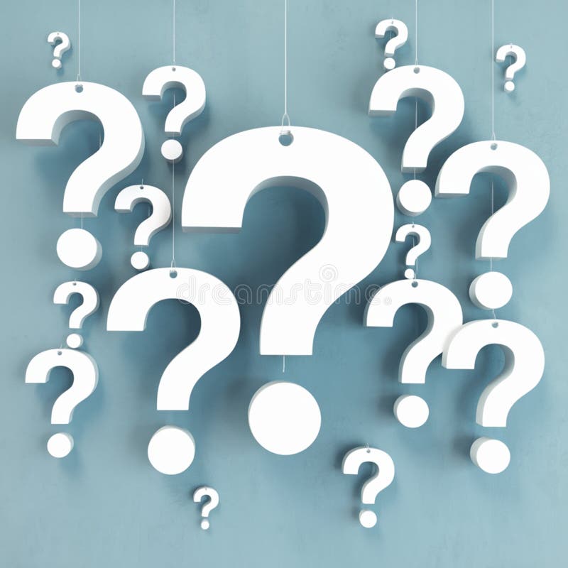 White Question Marks Hang Against Light Blue Background, Creating ...