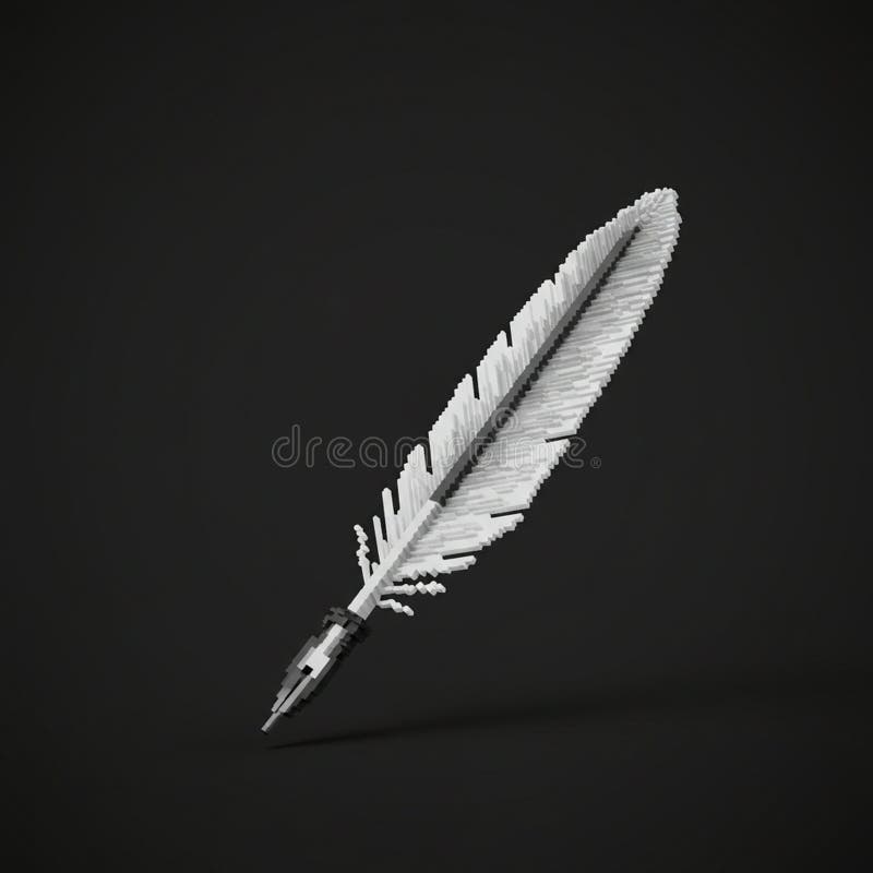 White Quill Pen Made of Multiple Small Rectangular 3D Blocks, Creating ...