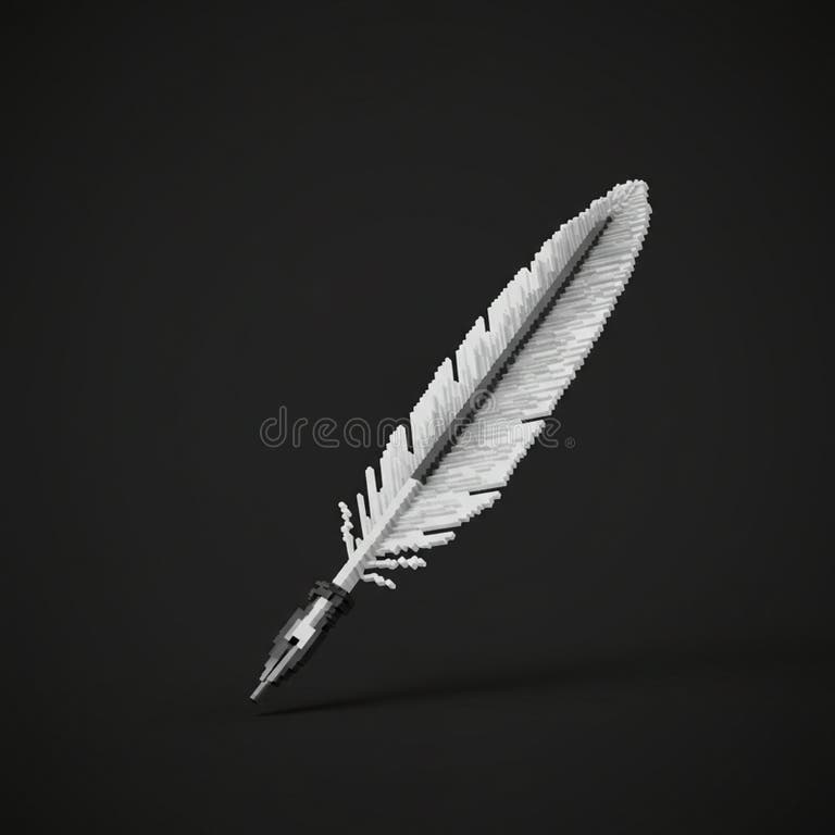 White Quill Pen Made of Multiple Small Rectangular 3D Blocks, Creating ...