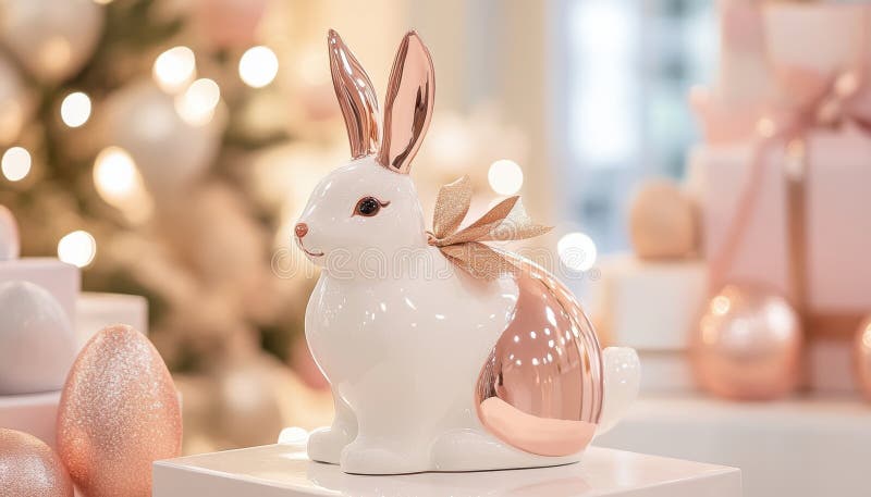 A White Rabbit Adorned with a Golden Bow, Symbolizing Easter Joy and ...