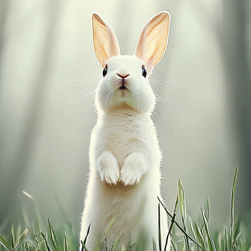 White rabbit, AI generated stock illustration. Illustration of looking ...