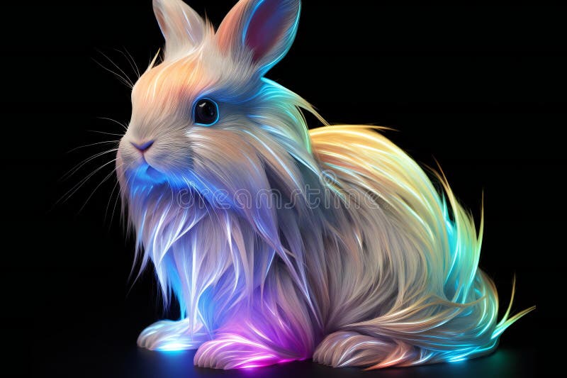 A White Rabbit on a Black Background with Colored Lights Stock ...