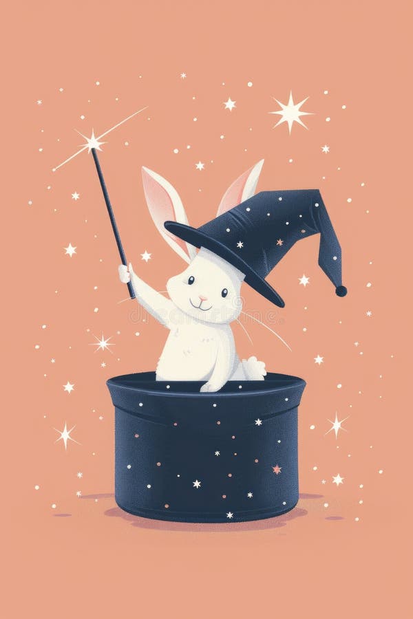 White Rabbit in Black Hat with Wand Stock Photo - Image of folklore ...