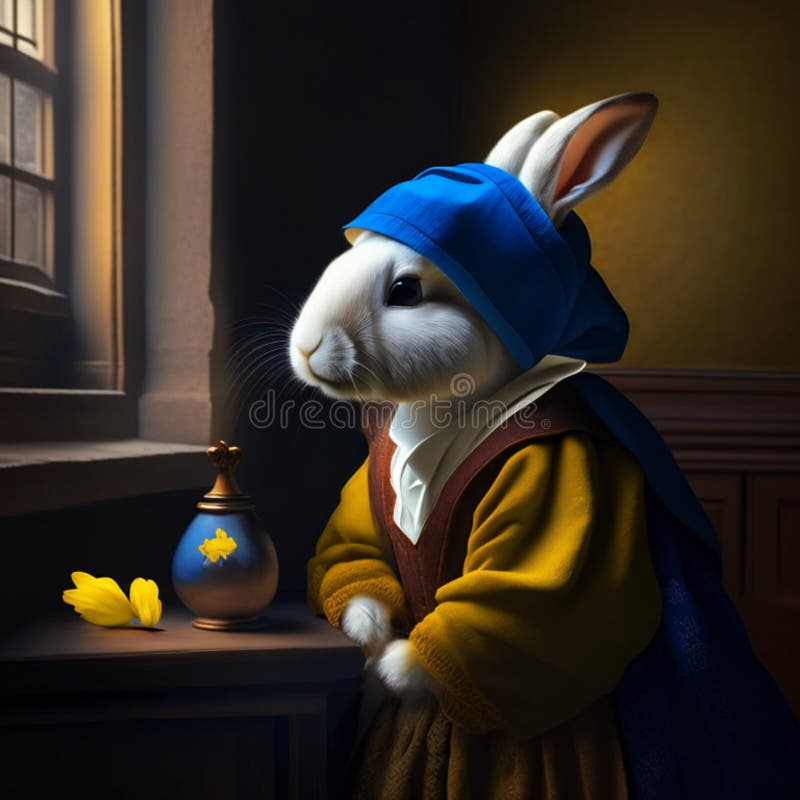 White Rabbit in a Blue Cap and a Blue Cloak. 3d Rendering Stock ...