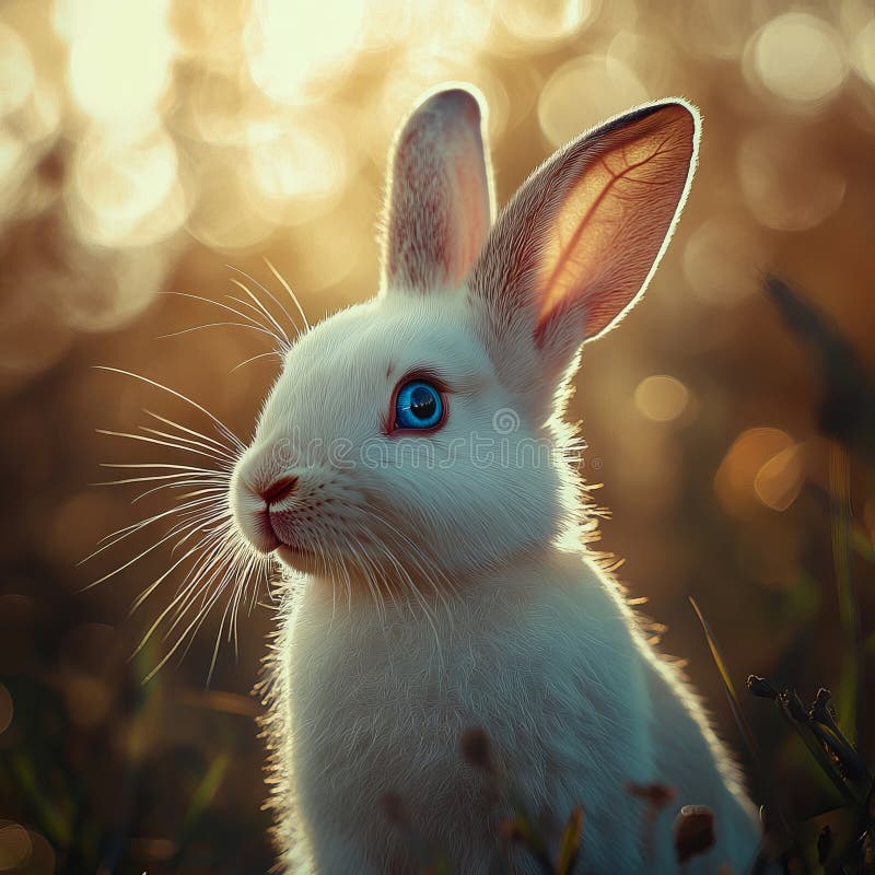 A White Rabbit with Blue Eyes Sitting in the Grass Stock Photo - Image ...