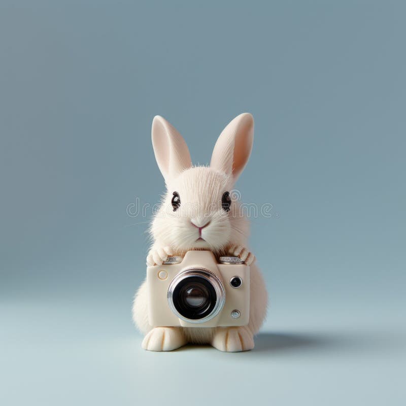 A White Rabbit with a Camera on Its Head, AI Stock Illustration ...