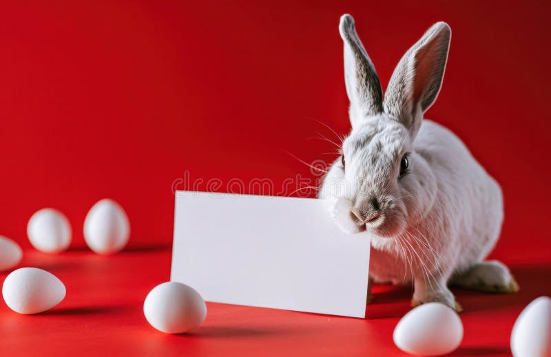 White Rabbit with a Card White Rabbit with Blank Sign Easter Bunny with ...