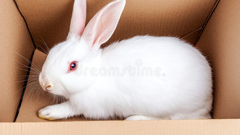 White Rabbit in Cardboard Box, Studio Shot, Easter Stock Photo - Image ...