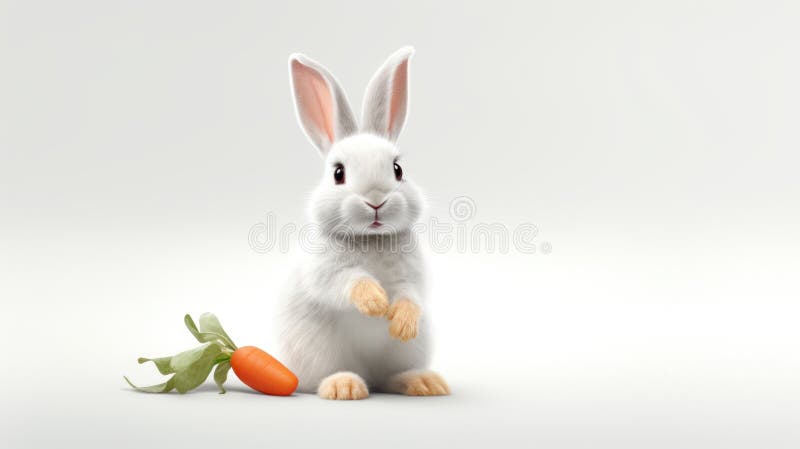 White Rabbit and Carrot on a White Background. with Copy Space. Easter ...