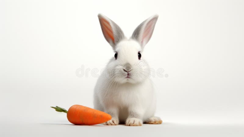 White Rabbit and Carrot on White Background. with Copy Space. Easter ...