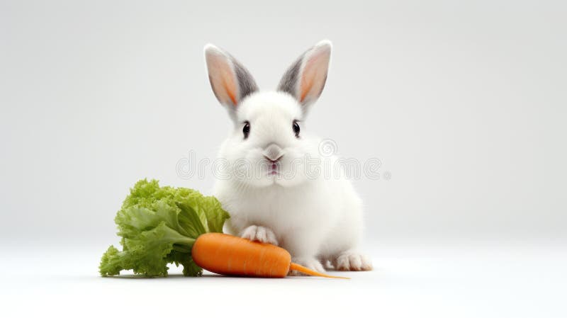 White Rabbit and Carrot on a White Background. with Copy Space. Easter ...