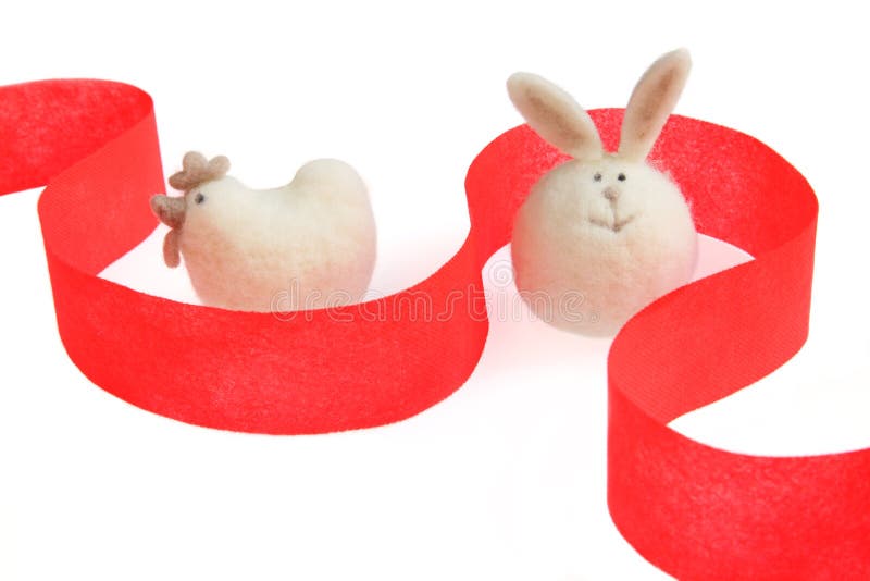 White Rabbit and Chicken on Red Ribbon Stock Photo - Image of ribbon ...