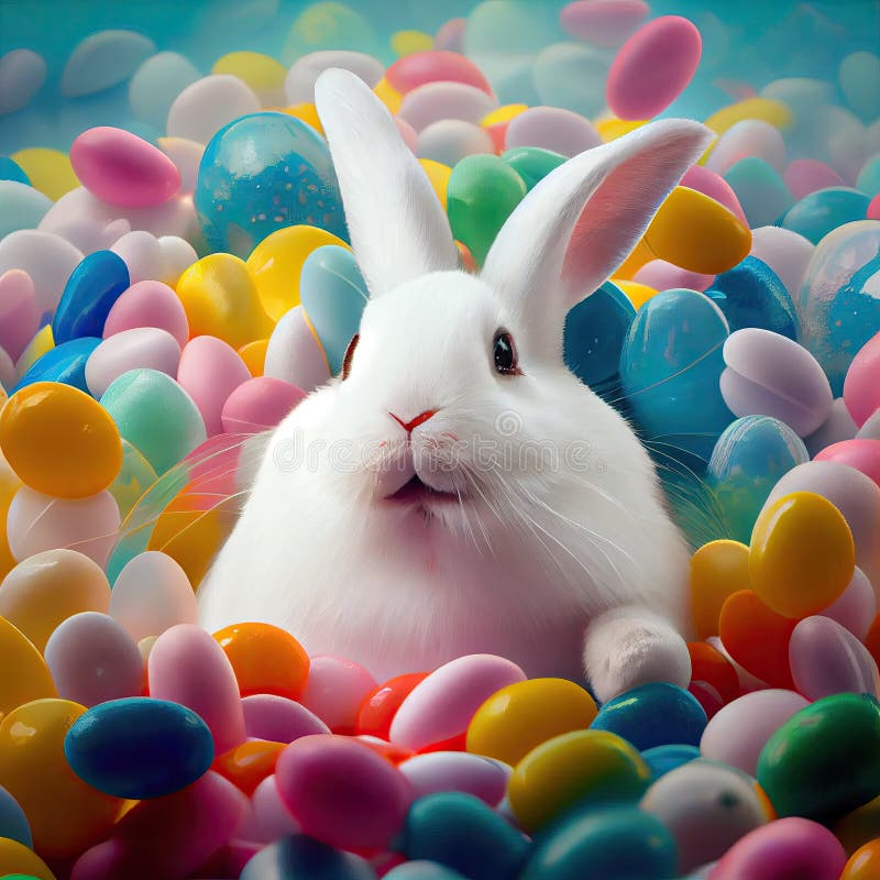 White Rabbit in Colored Candies. Generative Ai Art Stock Illustration ...