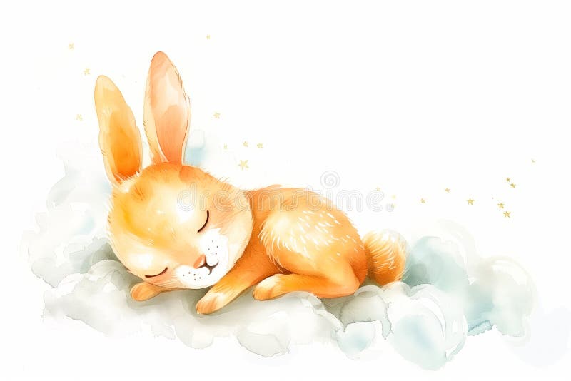 A White Rabbit is Curled Up, Sleeping Peacefully on a Fluffy Cloud in ...