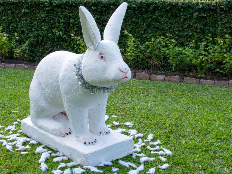 White Rabbit, Decorative Garden Sculpture on the Lawn Stock Image ...