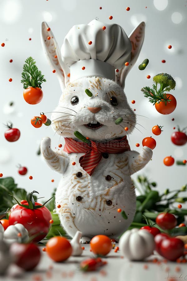 A White Rabbit Dressed As a Chef, Wearing a Chefs Hat and a Red Bow Tie ...