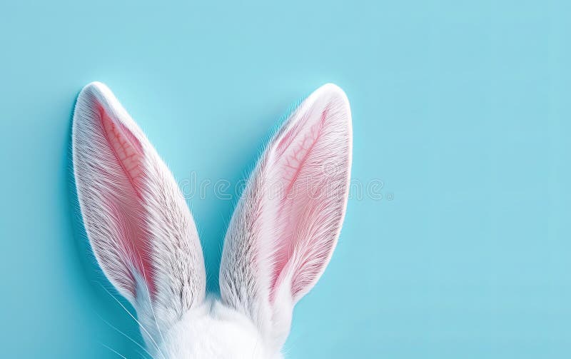 White and Pink Rabbit Ears Standing Tall Against a Soft Blue Background ...