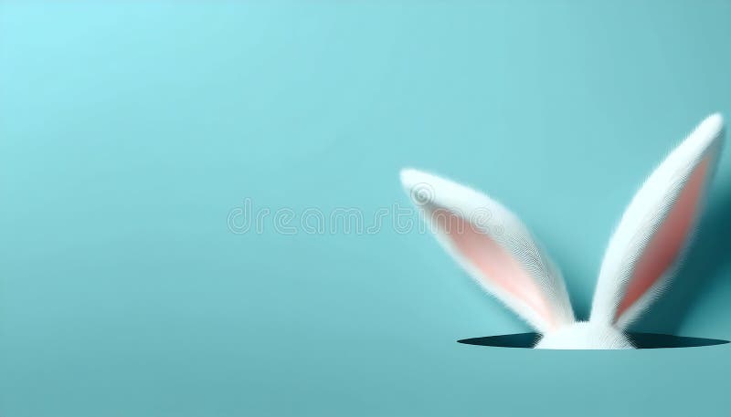 White Rabbit Ear on Pastel Blue Background. Easter Day Stock ...