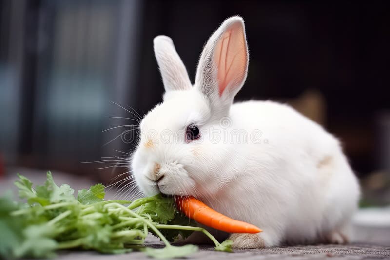 White Rabbit is Eating a Carrot Stock Photo - Image of hare, grass ...