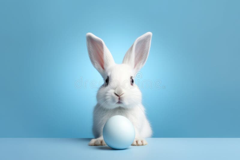 White Rabbit with a Egg on Blue Light Background Stock Illustration ...