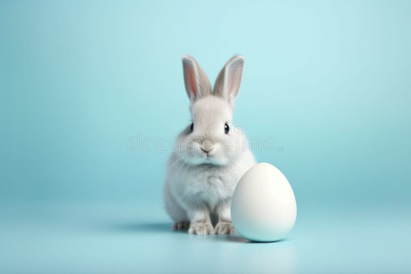 White Rabbit with a Egg on Blue Light Background Stock Illustration ...