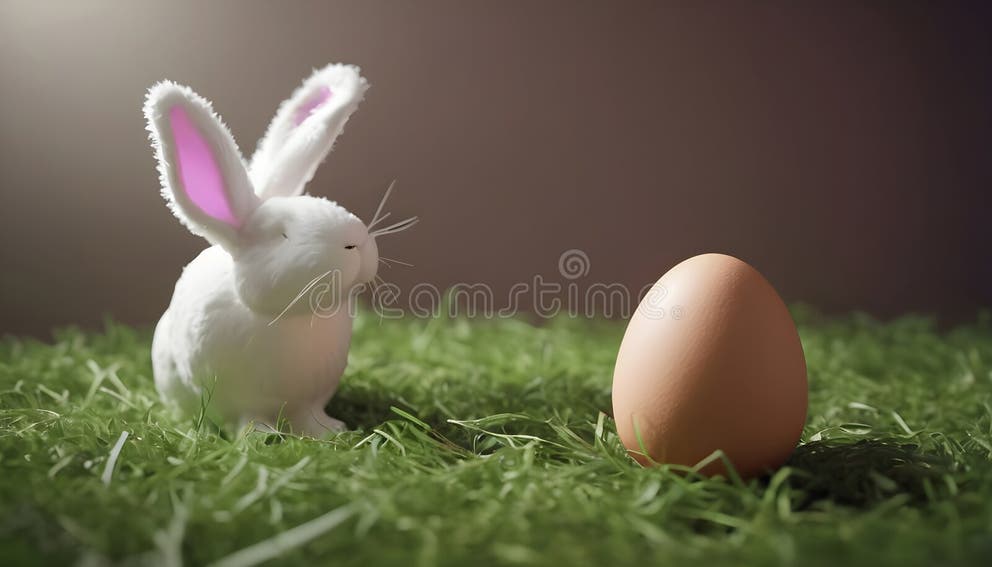 A White Rabbit and an Egg on the Grass Stock Illustration ...