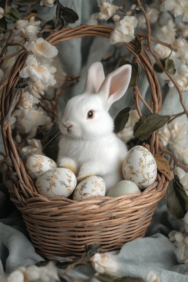 White Rabbit and Eggs stock photo. Image of room, soft - 378912102