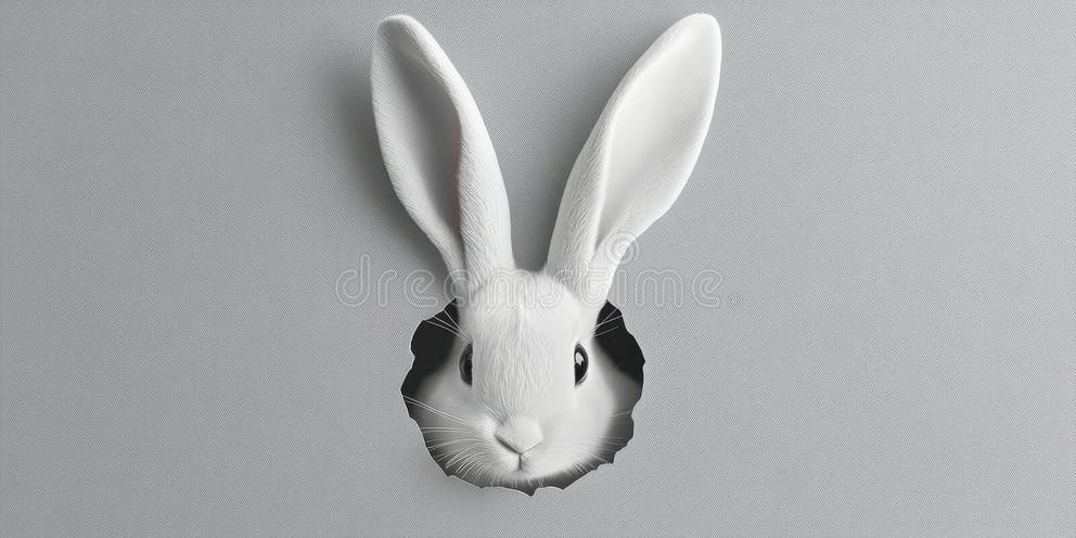 White Rabbit Emerging from a Circular Hole in Grey Surface, Concept of ...