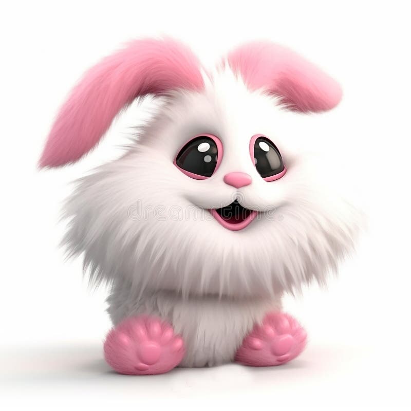 White Rabbit, Fluffy Funny Cute Hare, Bunny 3d Illustration on White ...