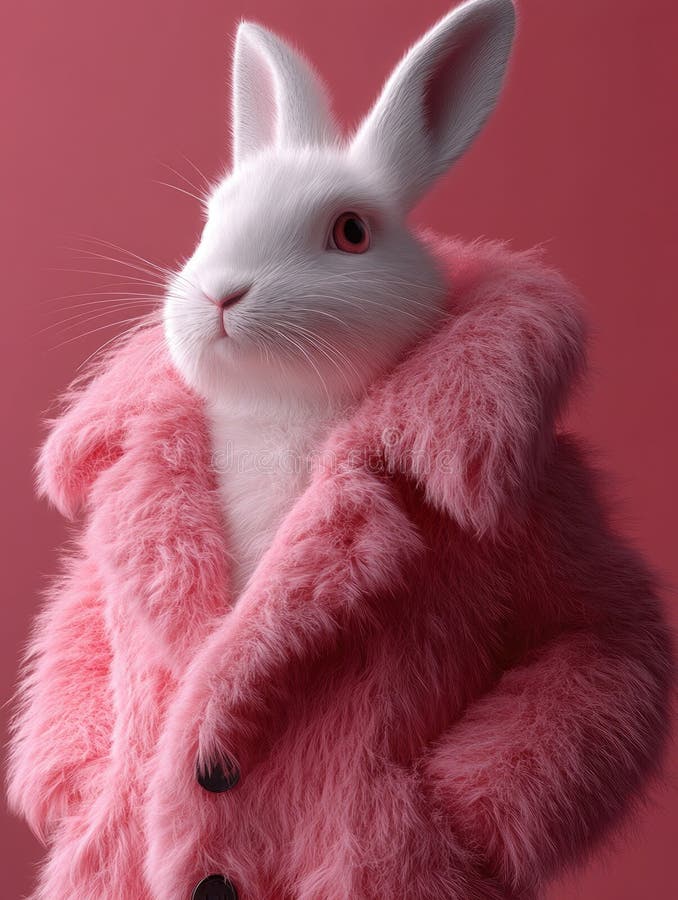 White Rabbit in Fluffy Pink Feather Ensemble Stock Photo - Image of ...