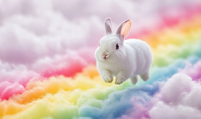 White Rabbit Flying Rainbow Cloud Stock Photos - Free & Royalty-Free ...