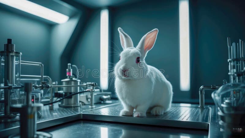 White Rabbit in a Futuristic Lab Environment, Surrounded by Advanced ...