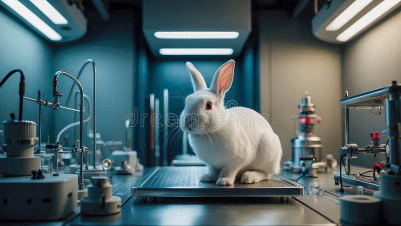 White Rabbit in a Futuristic Lab Environment, Surrounded by Advanced ...