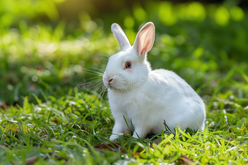 White rabbit in the garden stock illustration. Illustration of mammal ...