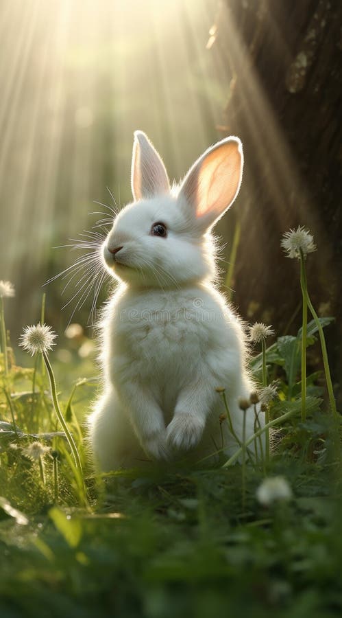 A White Rabbit in a Grass Field Stock Illustration - Illustration of ...