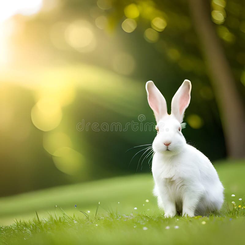 White Rabbit on Grass in Garden. Generative AI Stock Illustration ...
