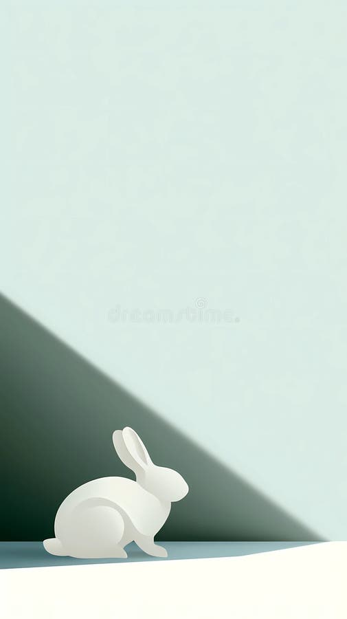White Rabbit on Green and White Background, Minimalist Animal ...